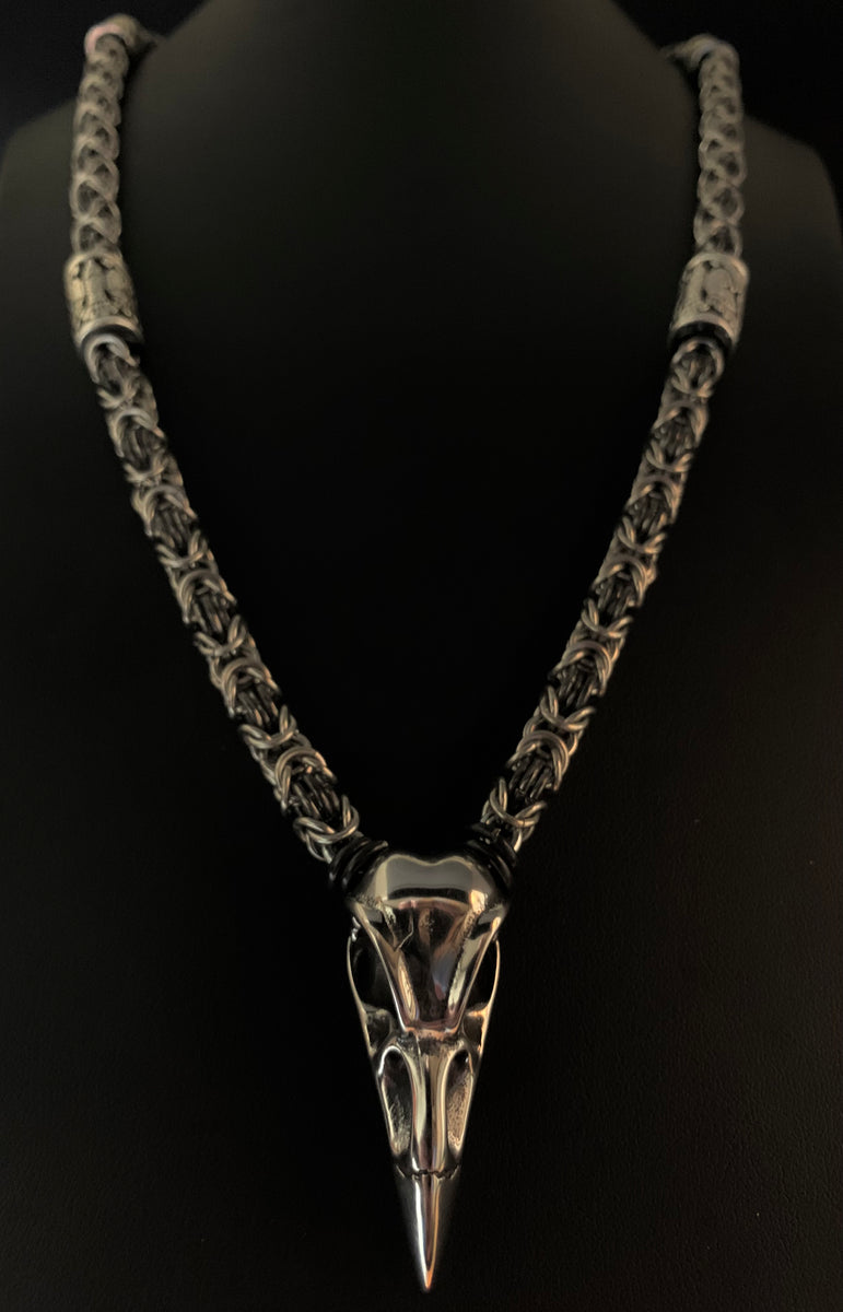 Steel raven skull necklace – Dark Hammer Chainmail